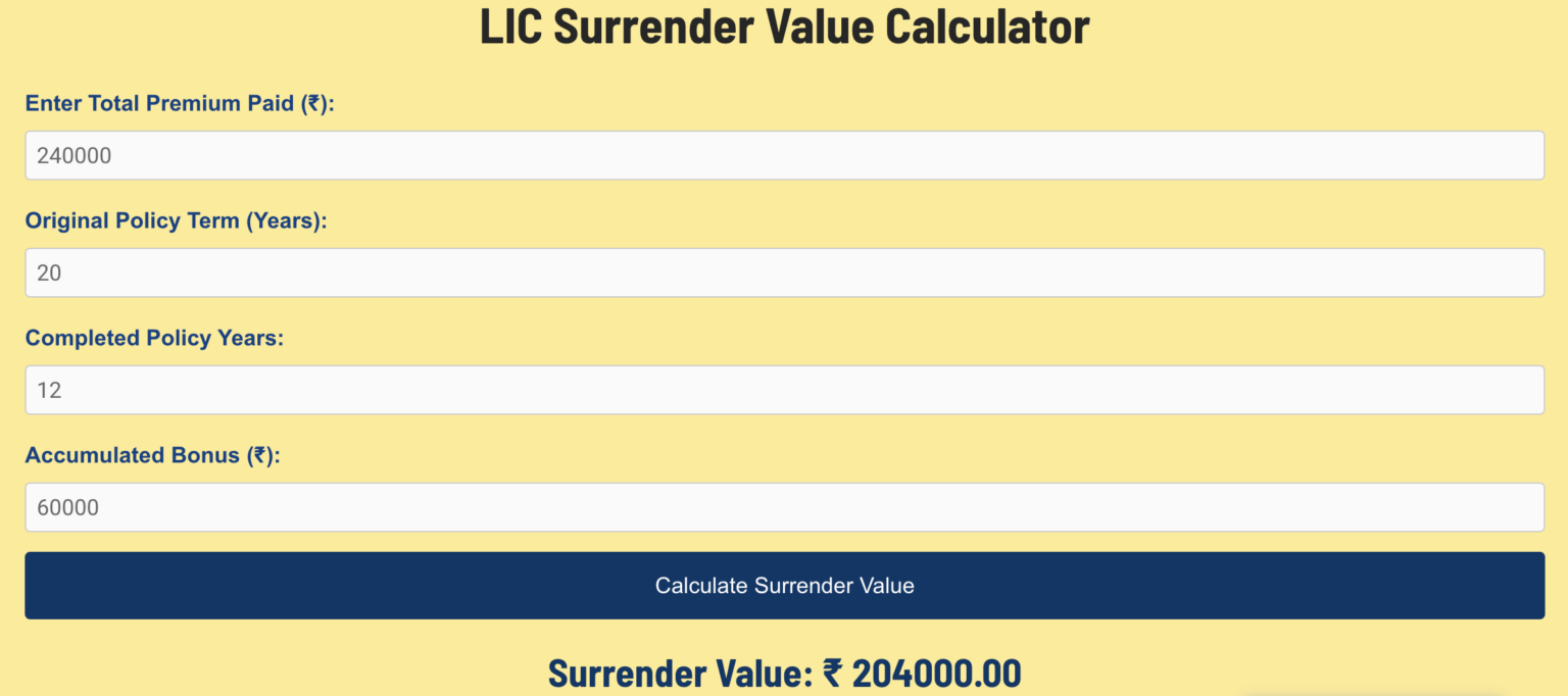 LIC Surrender Value Calculator: Get Accurate Estimates in Minutes