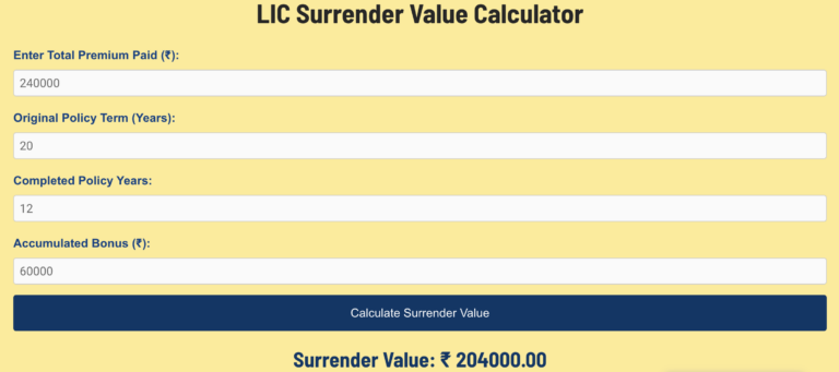 LIC Surrender Value Calculator: Get Accurate Estimates in Minutes ...